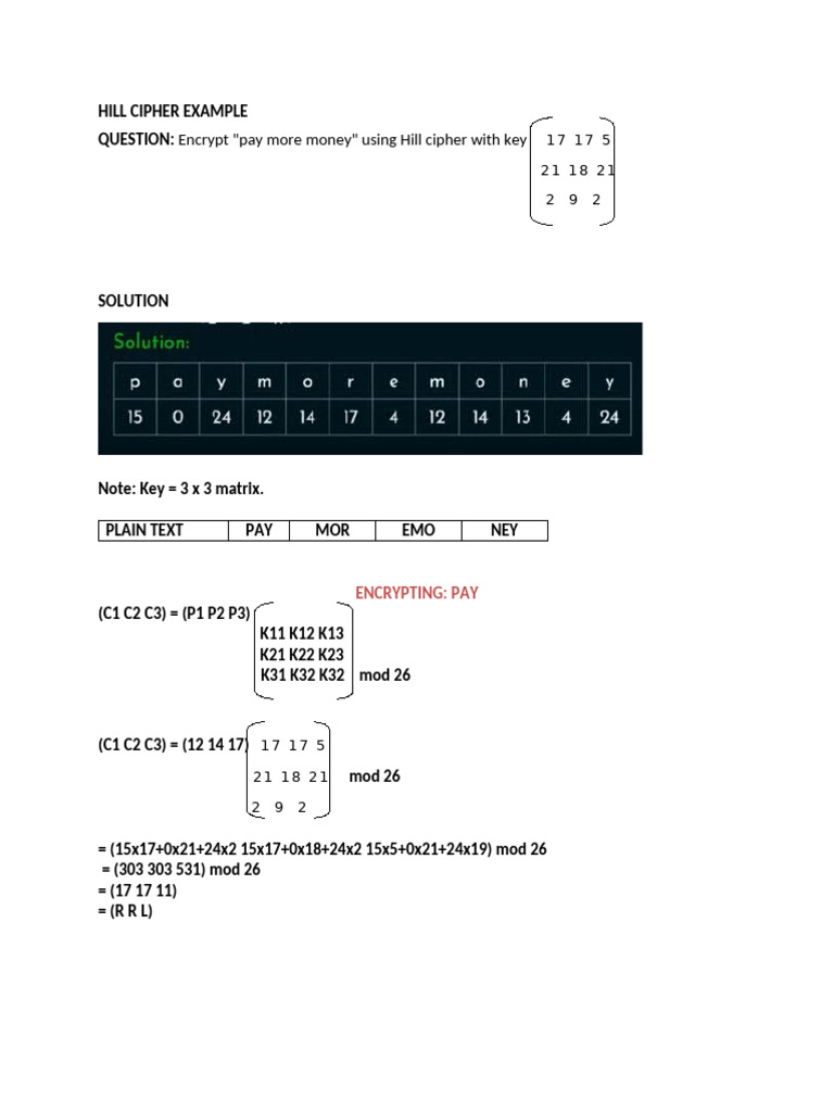 Hill Cipher Example | PDF