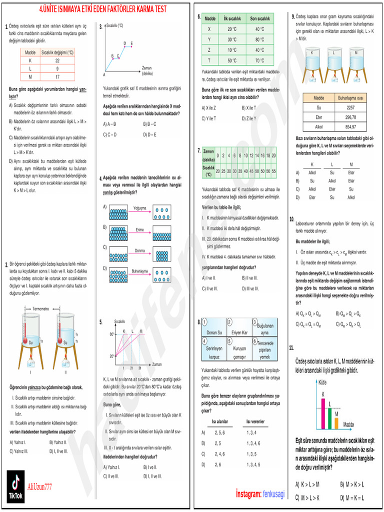 Sinif Maddenin Isi Ile Etkilesimi Karma Test 22750 | PDF