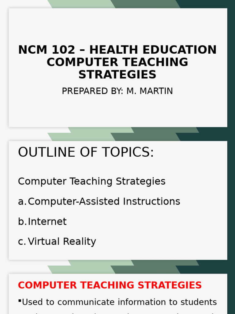 NCM102 - Health Education - Computer Teaching Strategies | PDF ...