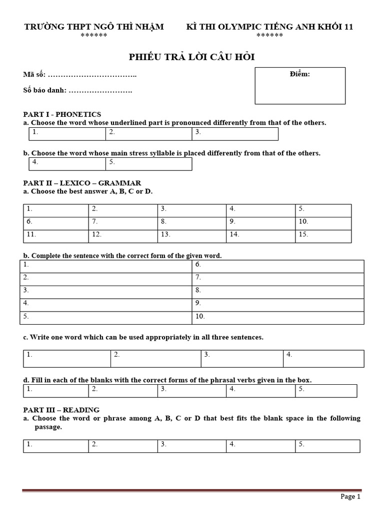 E11 - Phiếu Trả Lời Câu Hỏi | PDF | Stress (Linguistics) | Language Families