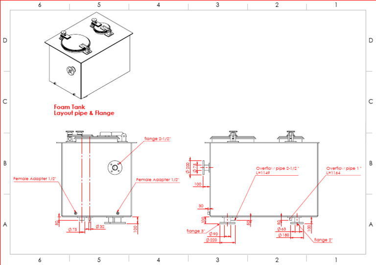 PJ.1-Assem Foam Tank - Layout pipe,flange | PDF | Plumbing