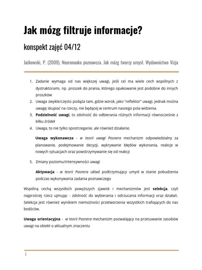 Jak Mózg Filtruje Informacje | PDF