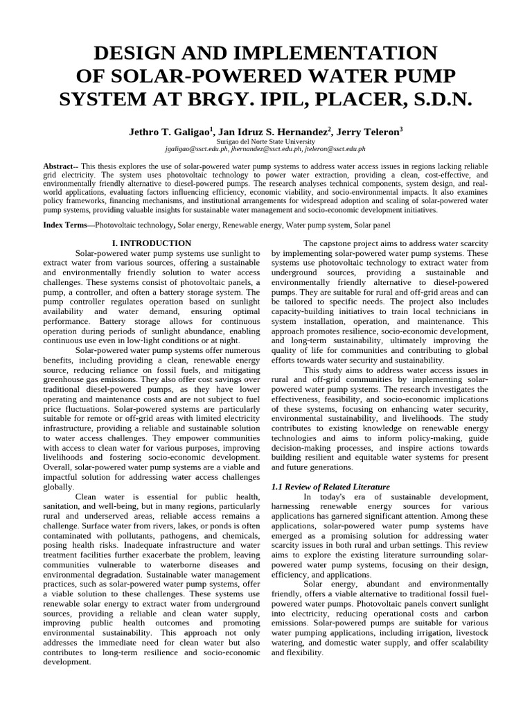 Solar-Powered Water Pump System Design | PDF | Solar Power | Solar Energy