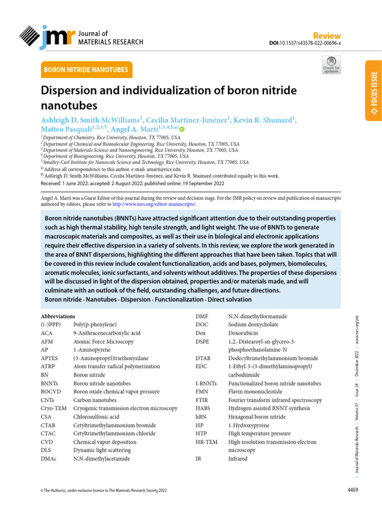 Dispersion and Individualization of Boron Nitride Nanotubes | PDF ...