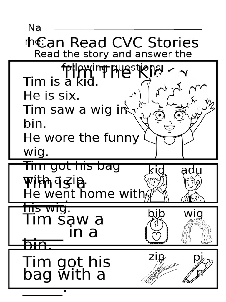 CVC Stories and Worksheets for Kids | PDF