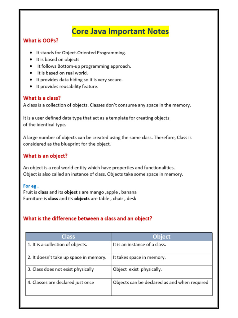 Core Java OOP Concepts Explained | PDF | Class (Computer Programming) | Method (Computer ...
