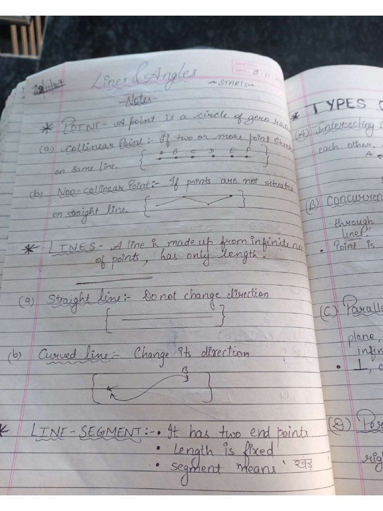 Lines and Angles Notes | PDF