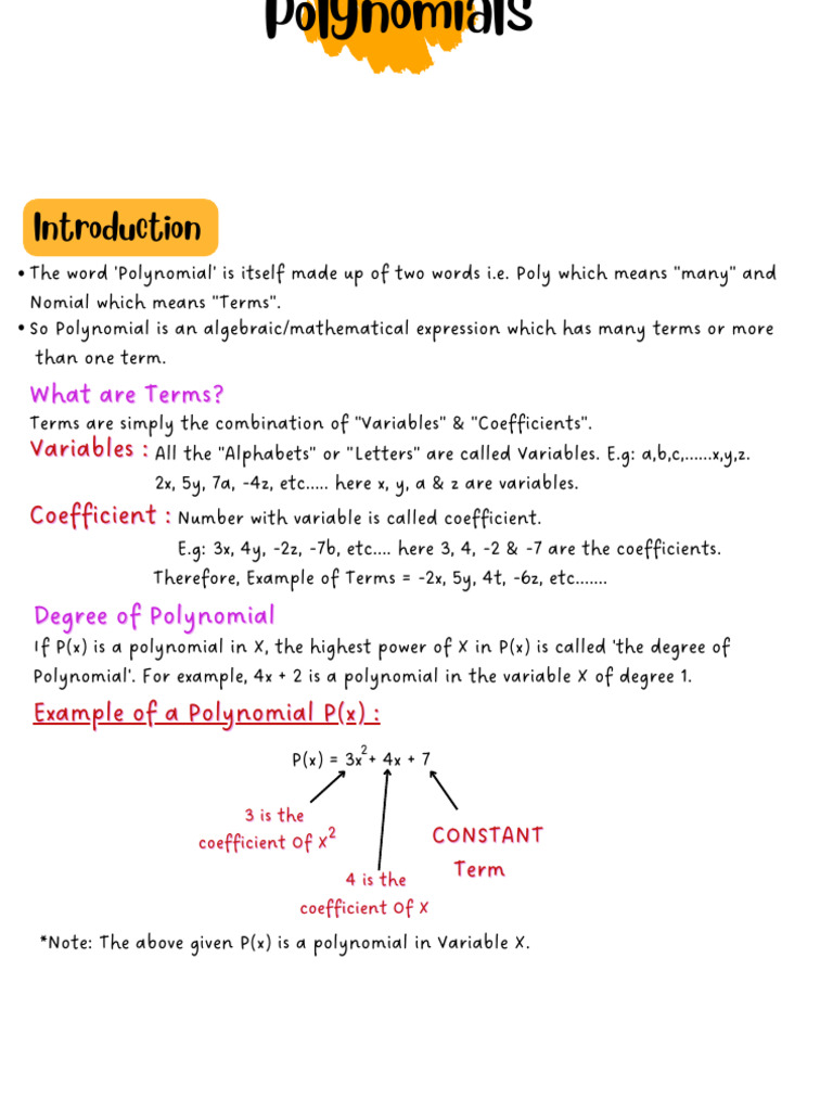 Understanding Polynomials and Their Types | PDF | Variable (Mathematics ...