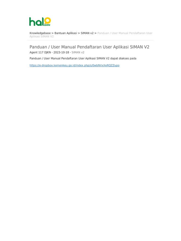 Panduan User Manual Pendaftaran User Aplikasi SIMAN V2 | PDF