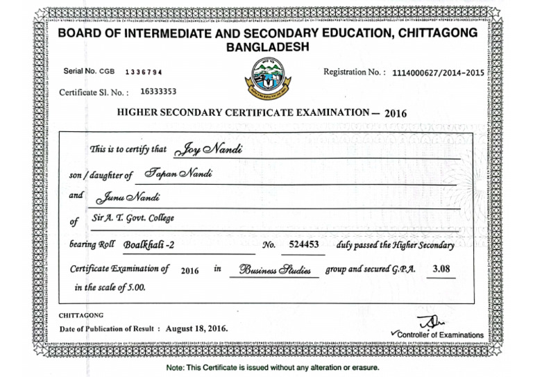 Higher Secondary Certificate | PDF