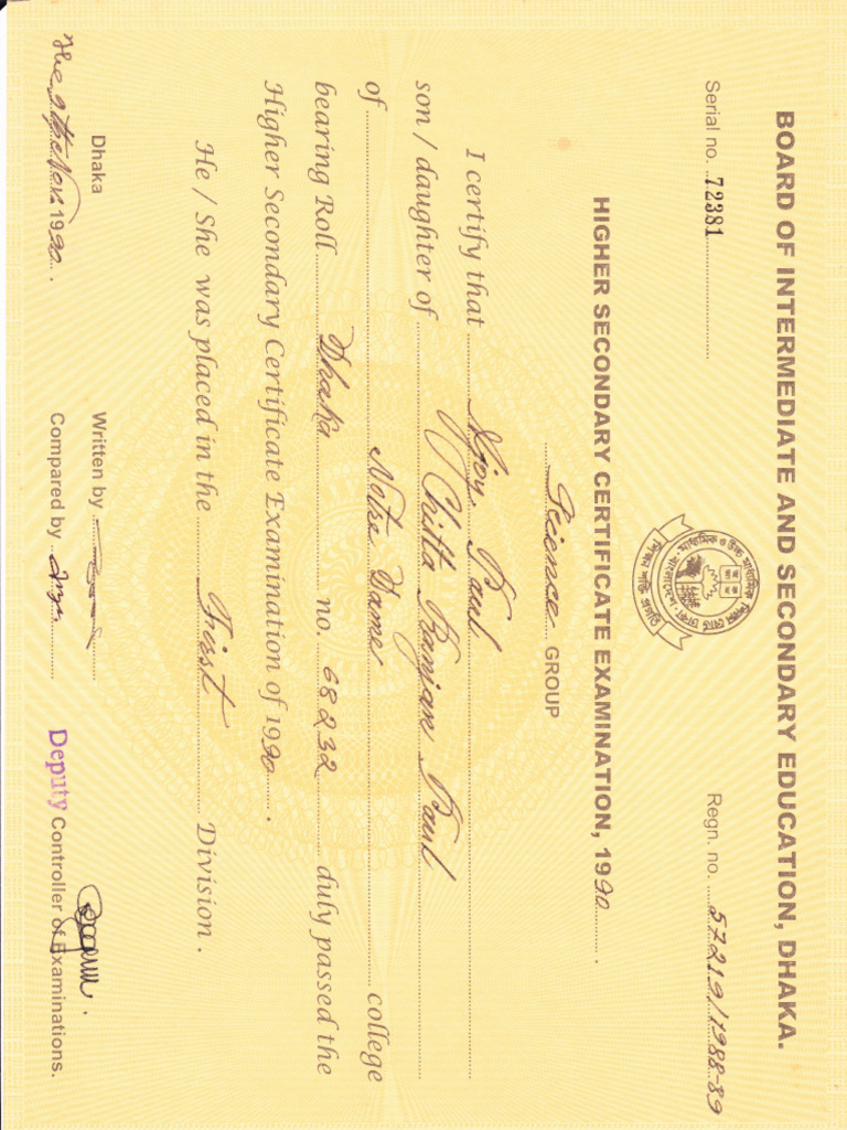 HSC certificate | PDF