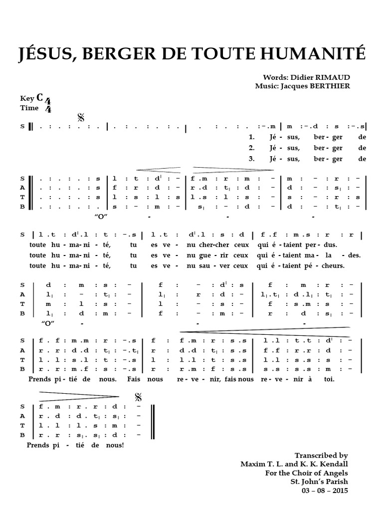 Jesus Berger de Tout Humanite - Partition | PDF