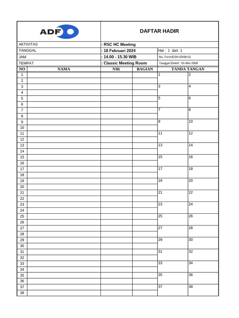 Daftar Hadir (Absensi) Kosong | PDF