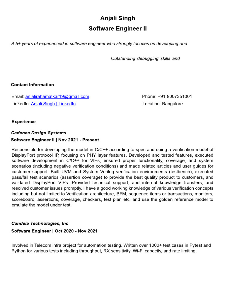 Anjali_Singh_Resume | PDF | Verification And Validation | Field ...