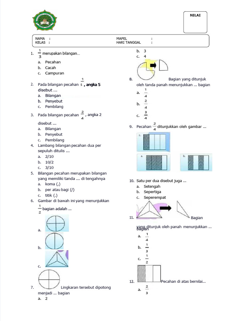 PDF Latihan Soal Pecahan Kelas 2 - Compress | PDF