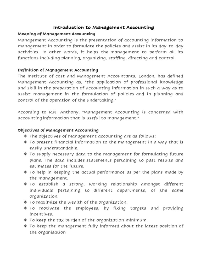 Chapter 1 - Introduction To MA | PDF | Management Accounting | Cost ...