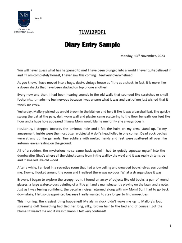 Year 8 Diary Entry Guide | PDF