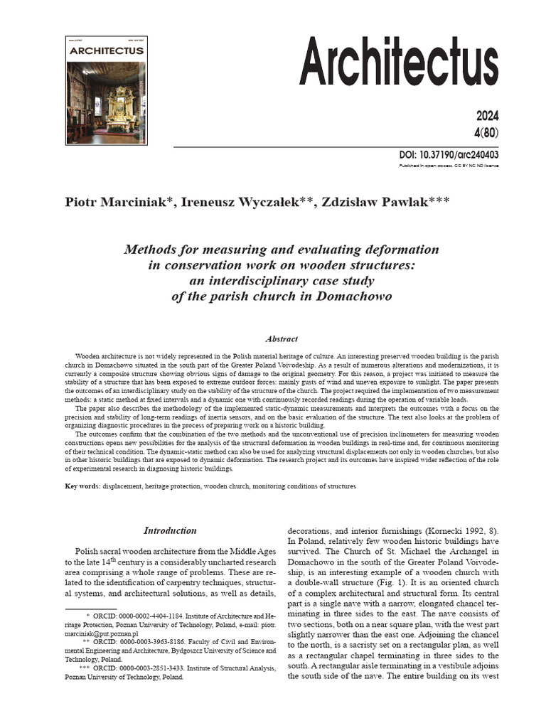 Measuring Deformation in Wooden Churches | PDF | Wound | Archaeology