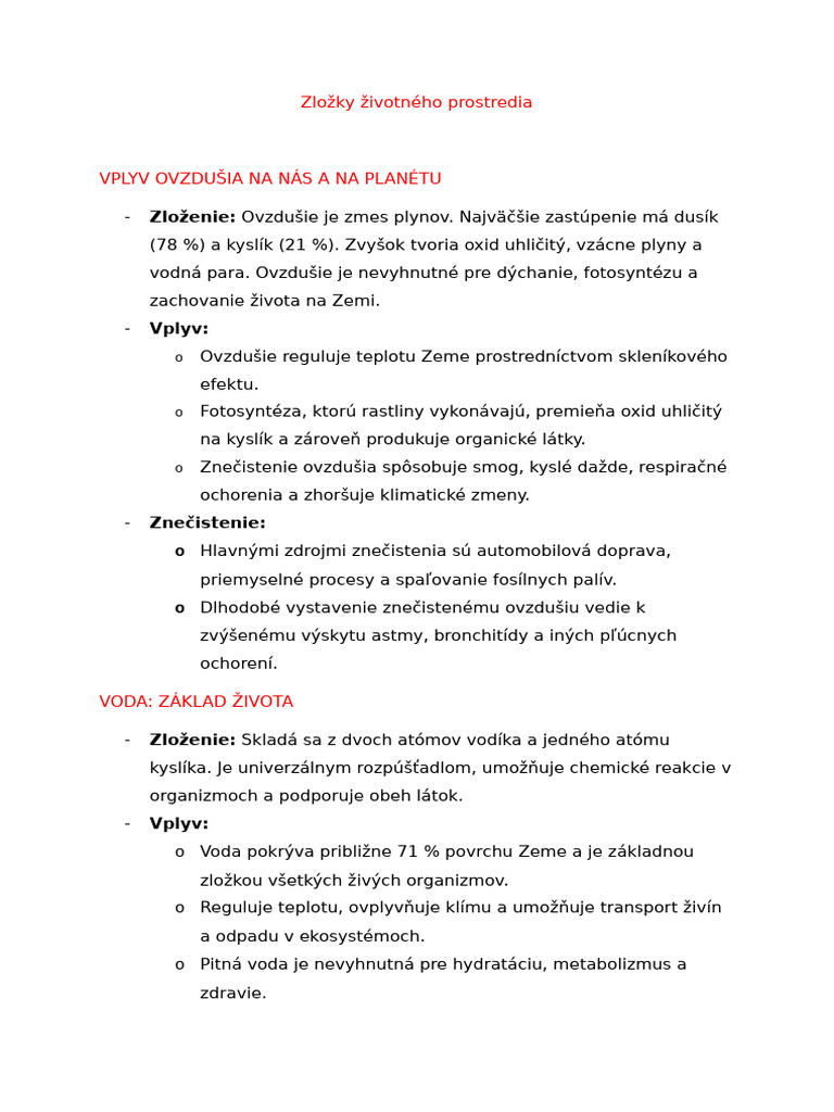 Zložky Životného Prostredia, Otázky | PDF