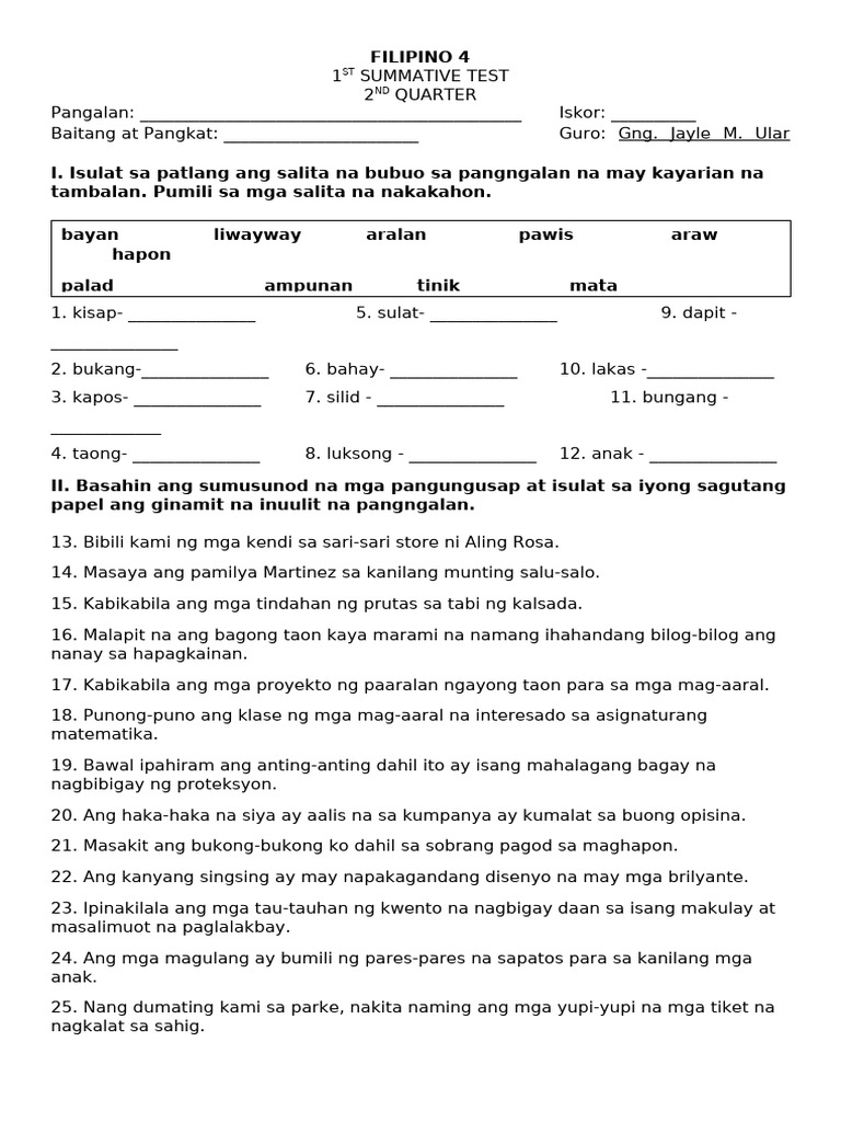 Filipino4 ST1 Q2 | PDF