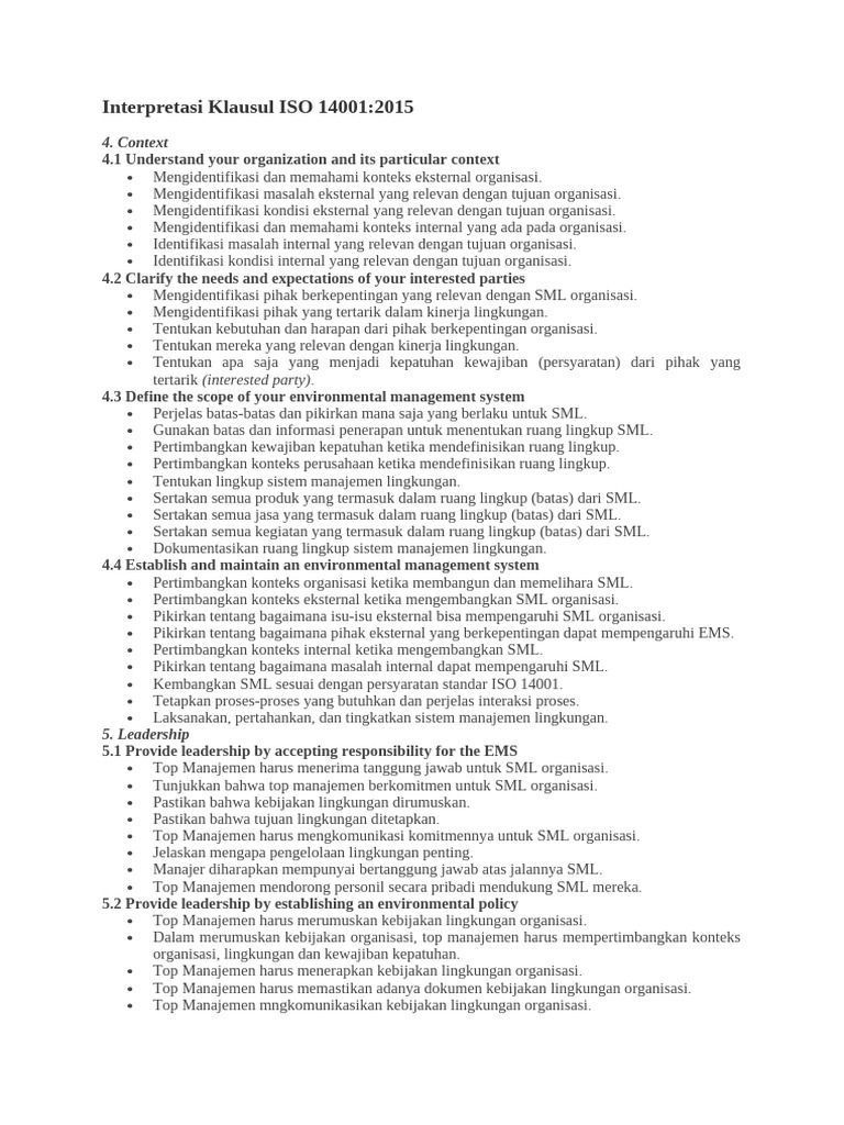 Interpretasi Klausul ISO 14001:2015 | PDF