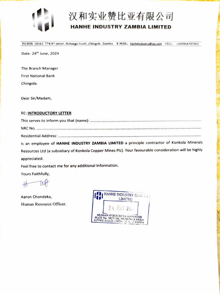 Introductory Letter for FNB Account | PDF