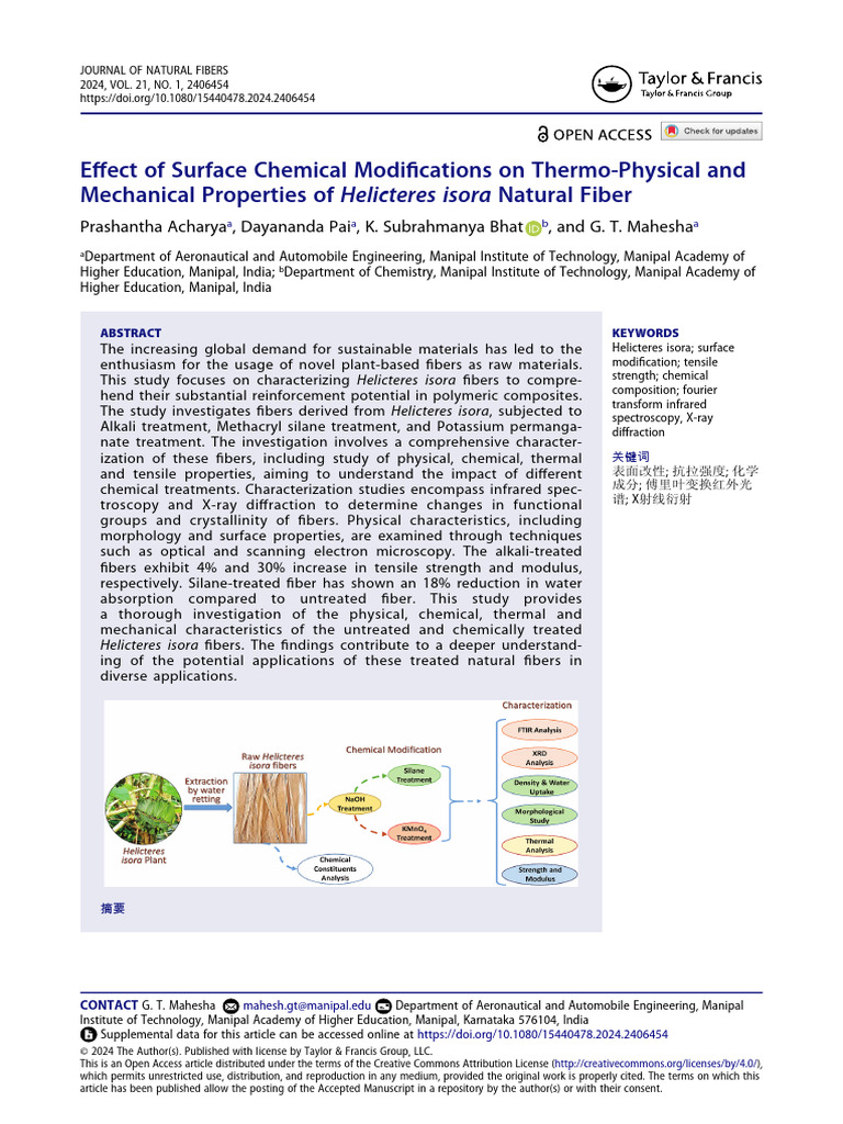 Effect of Surface Chemical Modifications On Thermo | PDF | Fibers ...