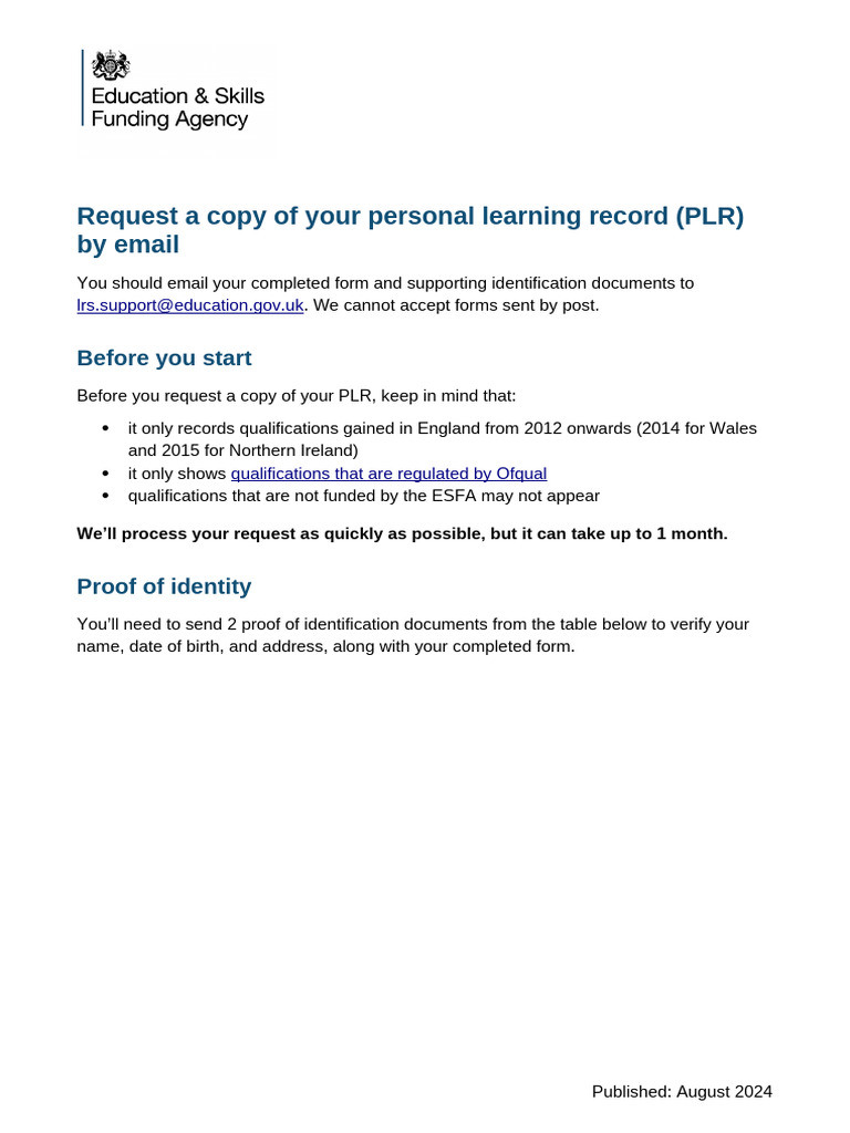 Request A Copy of Your Personal Learning Record PLR by Email | PDF ...