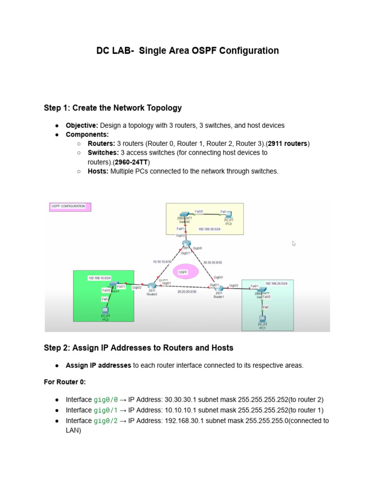 DC LAB- Single Area OSPF Configuration (1) | PDF | Ip Address | Router (Computing)
