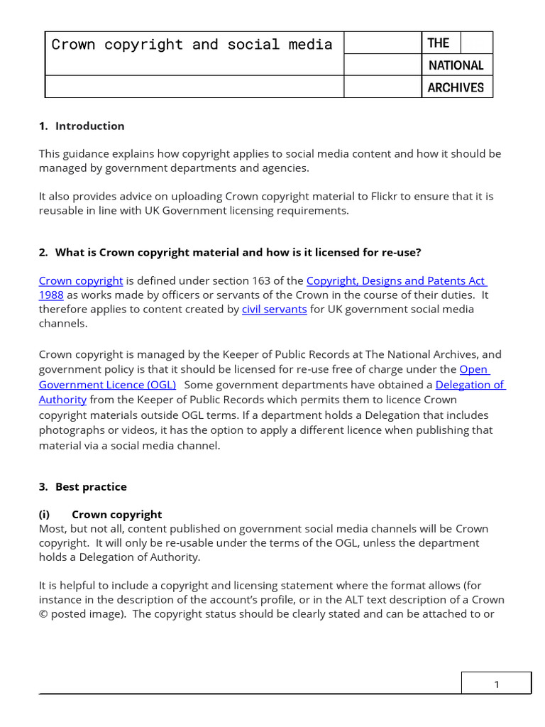 Crown Copyright Guidelines for Social Media | PDF | Copyright ...