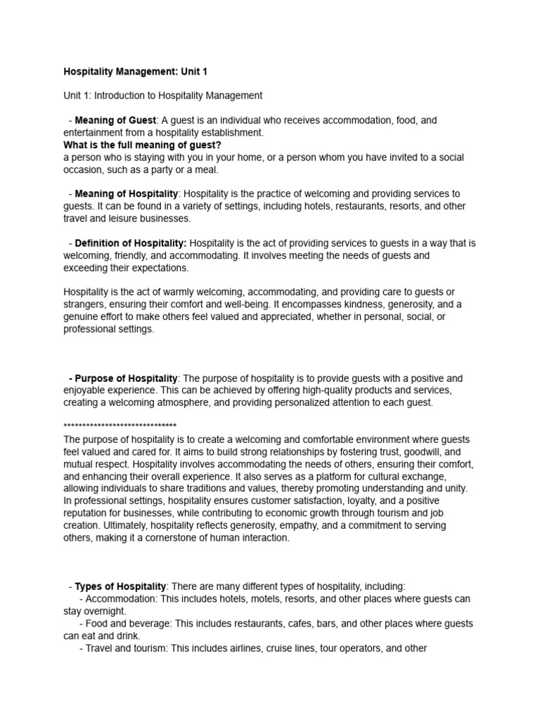 Introduction to Hospitality Management | PDF | Hospitality Industry ...