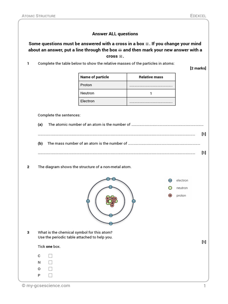 Atomic Structure Questions | PDF | Atoms | Chemistry