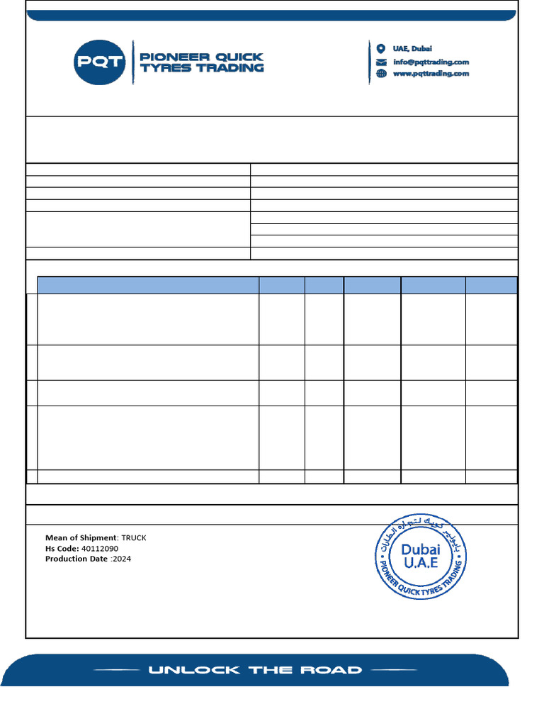 Proforma Invoice for Tire Shipment to Iraq | PDF