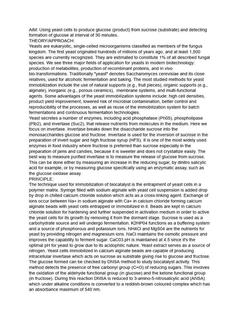 Yeast Cell Entrapment for Glucose Production | PDF | Yeast | Glucose