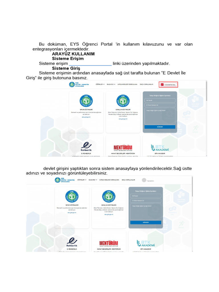 Eys-Ogrenci Kullanim Kilavuzu | PDF