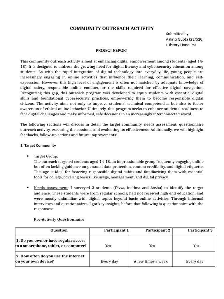 Community Outreach Activity | PDF | Social Media | Popular Culture ...