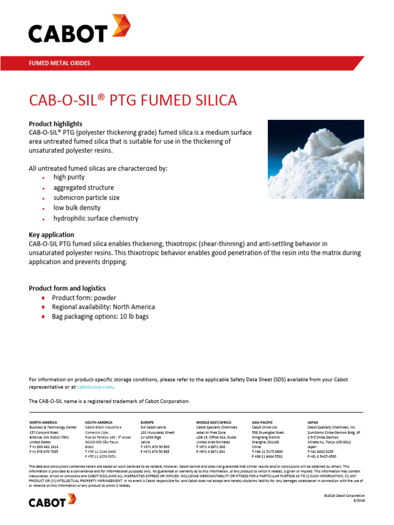 Datasheet CAB O SIL PTGpdf | PDF | Silicon Dioxide | Materials