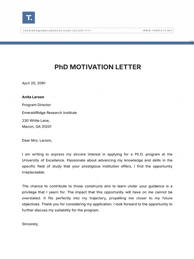 Free PHD Motivation Letter Template | PDF