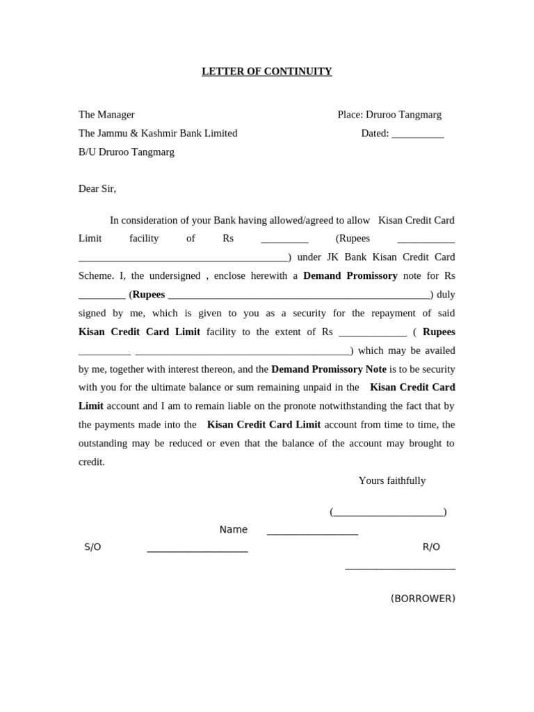 Letter of Continuityfor KCCL | PDF