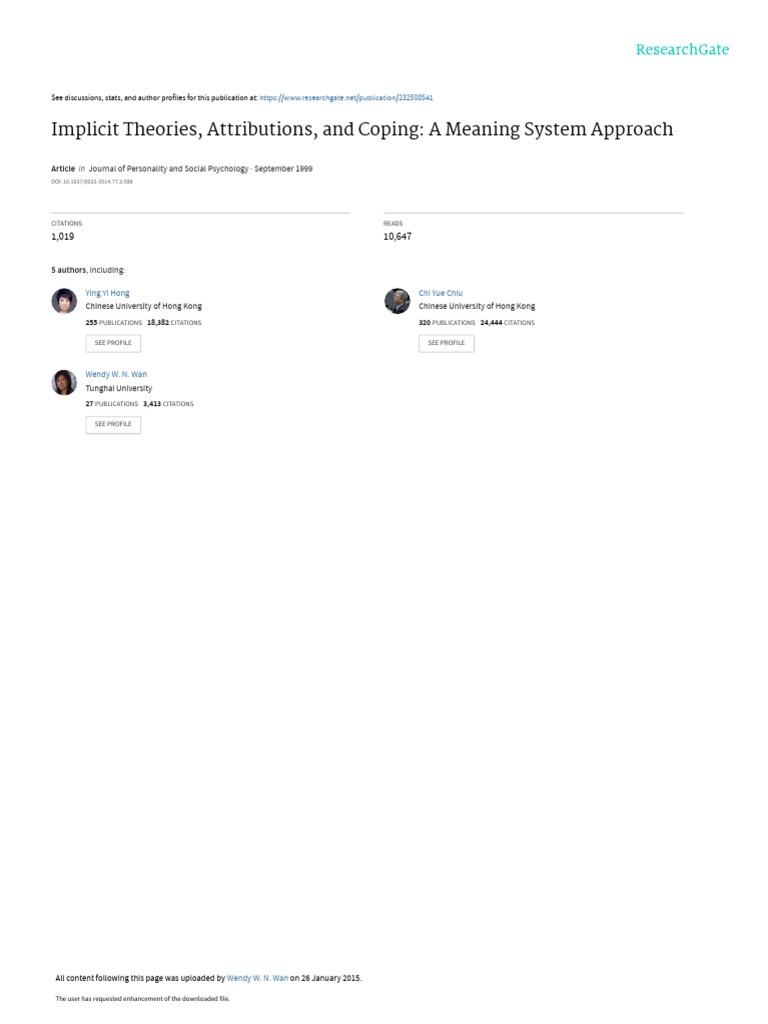 P - Implicit Theories, Attributions, and Coping - A Meaning System ...