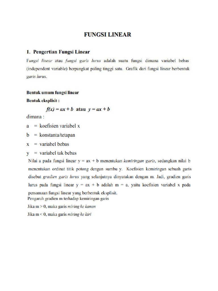 Materi Fungsi Linear Kelas 8 | PDF