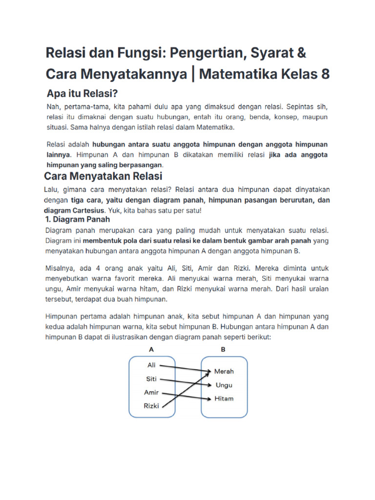 Materi Relasi Dan Fungsi Kelas 8 | PDF