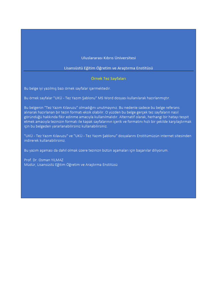 UKU Ornek Tez Sayfalari 2024 | PDF