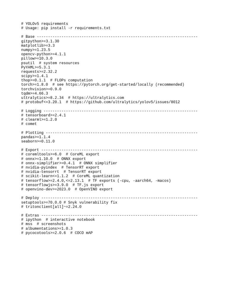 YOLOv5 Installation Requirements | PDF
