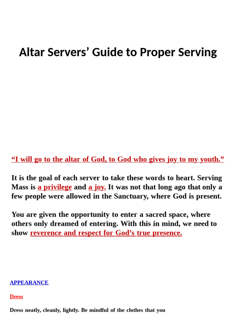 Altar Servers Guide To Prop | PDF | Worship | Catholic Liturgy