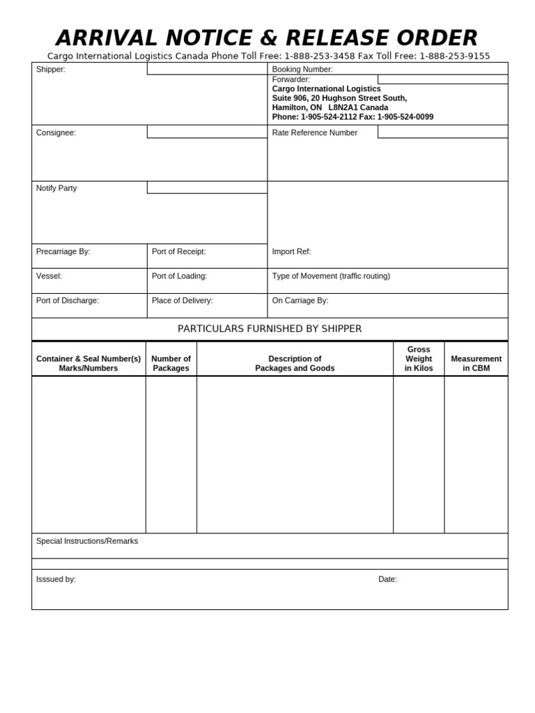 Arrival Notice Import | PDF