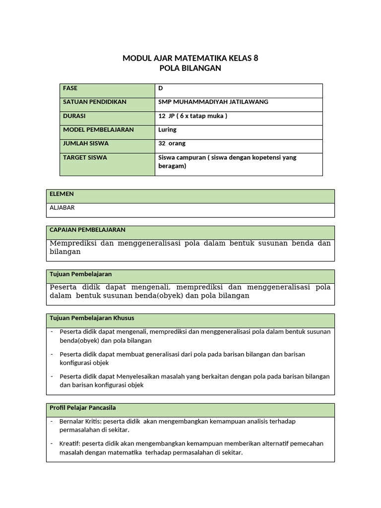 8.MODUL POLA BILANGAN | PDF