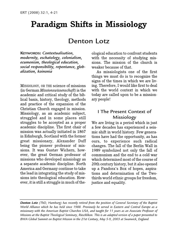 Missiology's Paradigm Shifts Explained | PDF | Christian Mission | Jesus