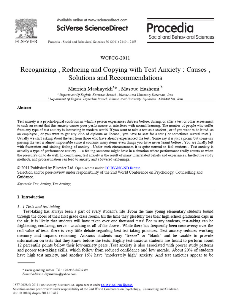 P - Recognizing Reducing and Copying With Test - Anxiety | PDF ...