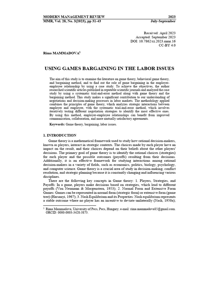 Using Games Bargaining in The Labor Issues | PDF | Game Theory | Bargaining